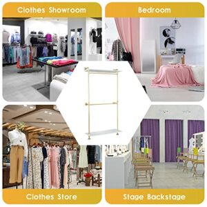 Industrial Pipe Clothing Rack, Golden Pipe Clothes Rack Wall Mounted With 2 Tier Real Wood Shelves Attach To The Wall Sturdy And Stylish Industrial Garment Rack Hold The Clothes Display The Clothes