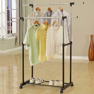 6848 – double 2 - heavy duty rail portable clothes hanger rolling garment rack - mn29