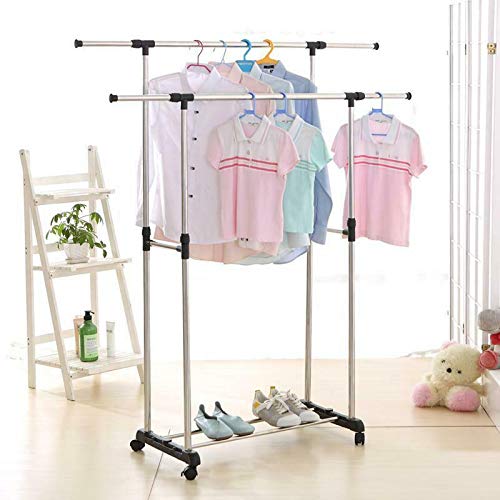 6841 – Double B- Heavy Duty Rail Portable Clothes Hanger Rolling Garment Rack - MN29