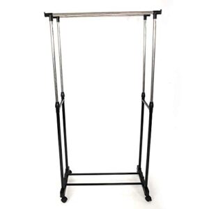 6845 –double 1 - heavy duty rail portable clothes hanger rolling garment rack - mn29