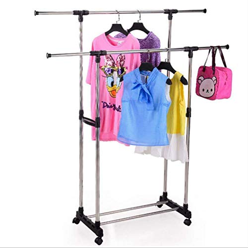 6818 - Portable Adjustable Double Heavy Duty Clothes Hanger Space Saving Silver – MN27