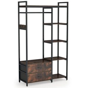 Tribesigns Freestanding Clothes Garment Rack with shelves and 2 Drawers, Heavy Duty Metal Clothing Rack, 5-Tier Closet Organizer Wardrobe Storage Closet for Home Office Dorm or Studio Apartment