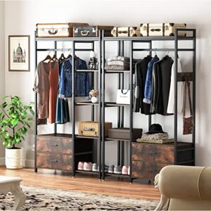 Tribesigns Freestanding Clothes Garment Rack with shelves and 2 Drawers, Heavy Duty Metal Clothing Rack, 5-Tier Closet Organizer Wardrobe Storage Closet for Home Office Dorm or Studio Apartment