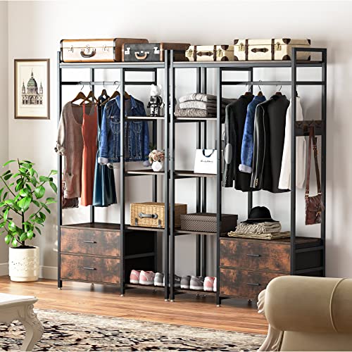 Tribesigns Freestanding Clothes Garment Rack with shelves and 2 Drawers, Heavy Duty Metal Clothing Rack, 5-Tier Closet Organizer Wardrobe Storage Closet for Home Office Dorm or Studio Apartment