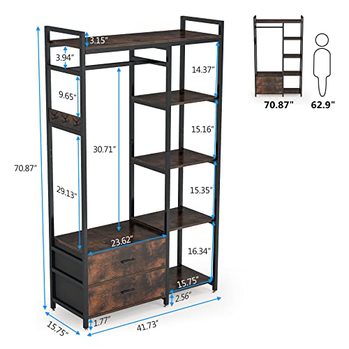 Tribesigns Freestanding Clothes Garment Rack with shelves and 2 Drawers, Heavy Duty Metal Clothing Rack, 5-Tier Closet Organizer Wardrobe Storage Closet for Home Office Dorm or Studio Apartment