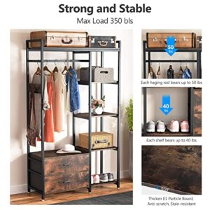 Tribesigns Freestanding Clothes Garment Rack with shelves and 2 Drawers, Heavy Duty Metal Clothing Rack, 5-Tier Closet Organizer Wardrobe Storage Closet for Home Office Dorm or Studio Apartment