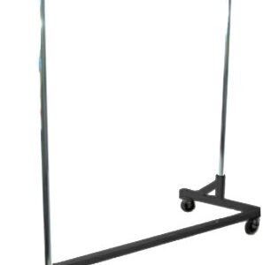 Deluxe Commercial Grade Rolling Z Rack Garment Rack with Nesting Base, 400lb Capacity, Gloss Black Base, Single Bar and Adjustable Height Chrome Uprights