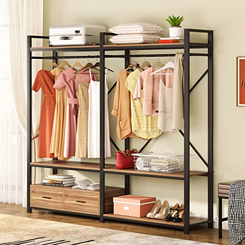 Tribesigns Free-Standing Closet Organizer, Large Clothes Organization Storage, Double Hanging Rod Clothes Garment Racks with Drawers, Clothing Storage System, Open Wardrobe for Bedroom