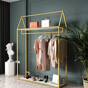 TDD Modern Clothing Rack Gold with 2 Shelves Free-Standing Garment Rack Heavy Duty Retail Display Clothes Racks for Hanging Clothes Boutique Home