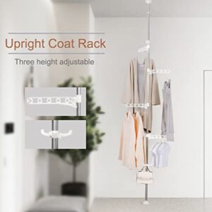 DAHOOMII 4-Tier Adjustable Laundry Pole Clothes Drying Rack Tension Rod Corner Metal Coat Tree Hanger Garment Stand Heighten Floor to Ceiling Clothing Storage Organizer - Ivory