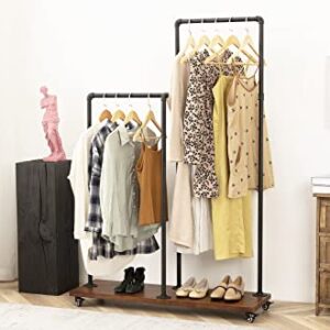 GIMHAI HOME Industrial Heavy Duty Hanging clothes Rack,Pipe Double Rod Garment Rack with Wheels - Parent-child Rolling Clothing Rack – Steampunk Clothes Racks for Hanging Clothes