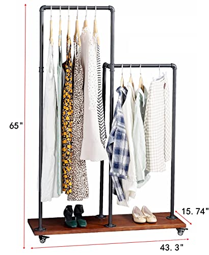 GIMHAI HOME Industrial Heavy Duty Hanging clothes Rack,Pipe Double Rod Garment Rack with Wheels - Parent-child Rolling Clothing Rack – Steampunk Clothes Racks for Hanging Clothes