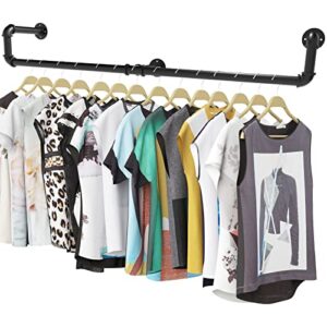 pnbo wall mounted clothes rack 59 in length,industrial pipe clothing rack wall mounted max load 132lb,wall mounted garment rack space-saving,clothes hanging rod bar multi-purpose hanging