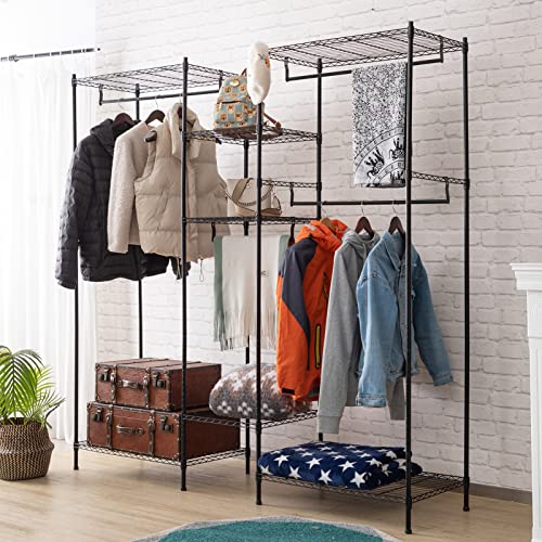 MATICO 5-Tier Adjustable Wire Garment Rack, Heavy Duty Metal Clothing Rack Closet with Adjustable Shelves for Large Storage, Black