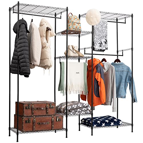 MATICO 5-Tier Adjustable Wire Garment Rack, Heavy Duty Metal Clothing Rack Closet with Adjustable Shelves for Large Storage, Black