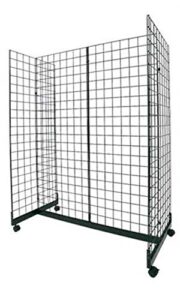 only garment racks #1944b(1) + #1899b(4) + #1904b(9) 2'w x 4'h x 4'l grid panel display fixture with gondola base. matte black