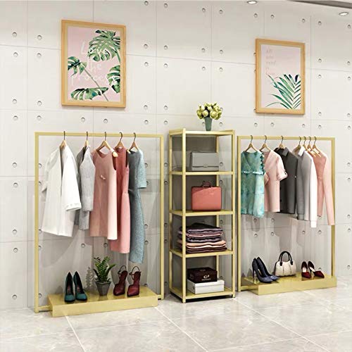 MDEPYCO 5-Tier Clothing Retail Heavy Duty Metal Display Rack,Shoe Bag Jewelry Potted Plants Crafts Organizer Shelves,Home Kitchen Bedroom Bathroom Office Floor-Standing Storage Shelf (Gold)