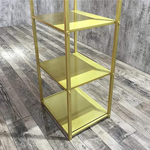 MDEPYCO 5-Tier Clothing Retail Heavy Duty Metal Display Rack,Shoe Bag Jewelry Potted Plants Crafts Organizer Shelves,Home Kitchen Bedroom Bathroom Office Floor-Standing Storage Shelf (Gold)