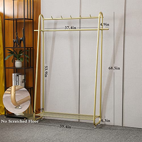 BOTAOYIYI Gold Clothing Rack 39.4 Inch L, Gold Metal Clothes Rack Garment Stand Modern Retail Heavy Duty For Boutique Store Or Bedroom With Coat Hanger And Shoe Display Free Standing