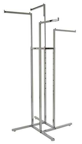 Only Garment Racks #2223 Four Way Rack Clothing Rack - Heavy Duty Chrome 4 Way Rack, Adjustable Height Arms, Square Tubing, Perfect for Clothing Store Display with 4 Straight Arms