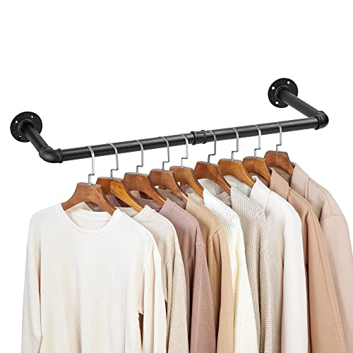 Home Expert Industrial Pipe Clothes Rack, 34 Inch Wall Mounted Clothes Rack Black Pipe Rack Heavy Duty Garment Bar Multi-Purpose Hanging Rod for Closet Storage Space Saving Clothing Rods 1 Pack