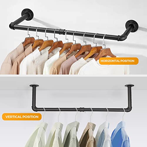 Home Expert Industrial Pipe Clothes Rack, 34 Inch Wall Mounted Clothes Rack Black Pipe Rack Heavy Duty Garment Bar Multi-Purpose Hanging Rod for Closet Storage Space Saving Clothing Rods 1 Pack