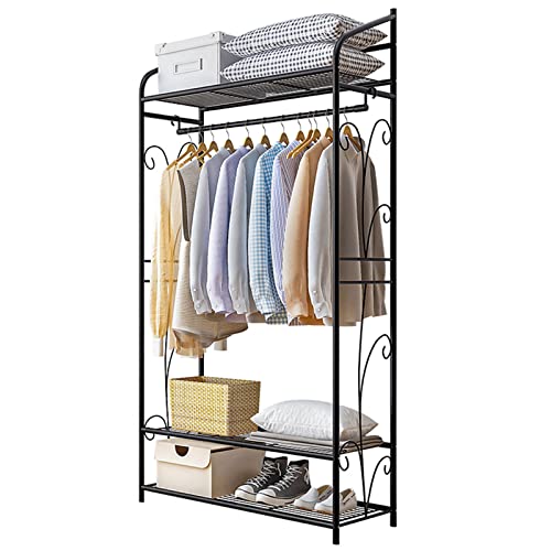 Wisfor Clothes Rack with Shelves Metal Heavy Duty Garment Clothing Rack Stand Free Standing Shelf for Bedroom