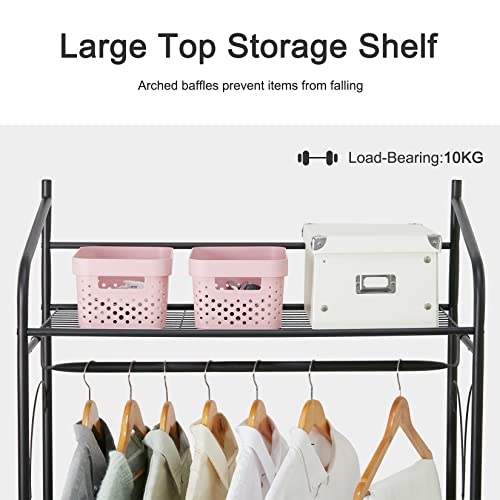 Wisfor Clothes Rack with Shelves Metal Heavy Duty Garment Clothing Rack Stand Free Standing Shelf for Bedroom