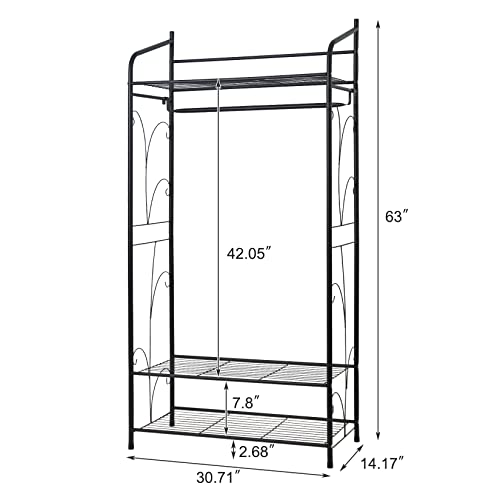 Wisfor Clothes Rack with Shelves Metal Heavy Duty Garment Clothing Rack Stand Free Standing Shelf for Bedroom