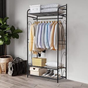 Wisfor Clothes Rack with Shelves Metal Heavy Duty Garment Clothing Rack Stand Free Standing Shelf for Bedroom