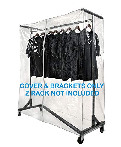 Only Hangers Heavy Gauge Clear Z Rack Cover with Zipper Plus a Pair of Round Tubing Cover Support Brackets - Combo Kit fits All 5' Wide Z Racks (Note: Z Racks Sold Separately)