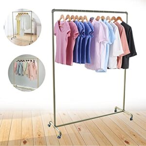 DYRABREST Industrial Pipe Clothing Rack 47 x 63 Inch Gold Vintage Garment Racks with Wheels, Heavy Duty Metal Clothes Display Rack Rolling Rack for Hanging Clothes Retail Display