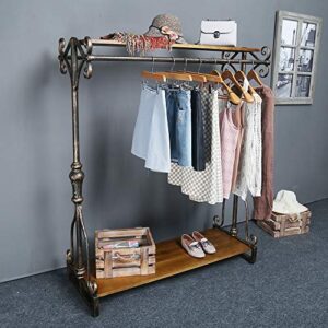 Qianniu Industrial Clothing Rack Display Commercial Grade Heavy Duty Garment Rack With Shelves Vintage Steampunk Hat Rack Shoes Rack Cloth hanger (47")