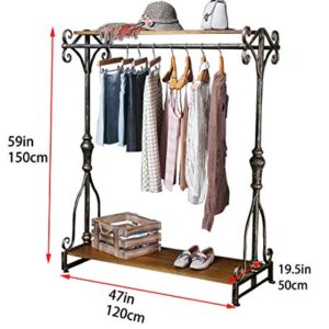 Qianniu Industrial Clothing Rack Display Commercial Grade Heavy Duty Garment Rack With Shelves Vintage Steampunk Hat Rack Shoes Rack Cloth hanger (47")