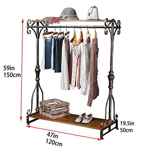 Qianniu Industrial Clothing Rack Display Commercial Grade Heavy Duty Garment Rack With Shelves Vintage Steampunk Hat Rack Shoes Rack Cloth hanger (47")