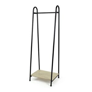 humble crew, walnut/black freestanding metal garment rack with wood shelf