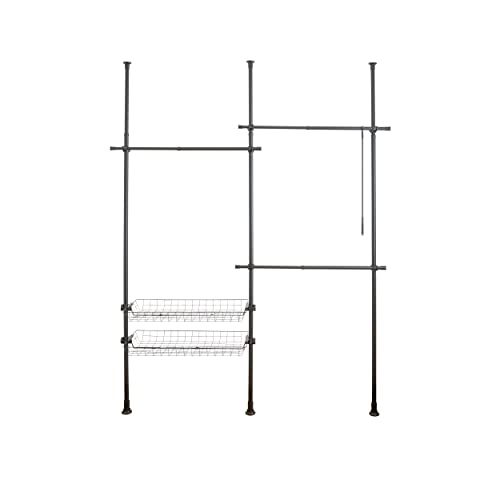 WENKO Adjustable Clothes Rack, Garment Rack System For Closet Organizer, Black Wardrobe Rack, Walk-in Closet, Clothes Organizer, 65-84.6 x 65-118.1 x 14.96 in, Black