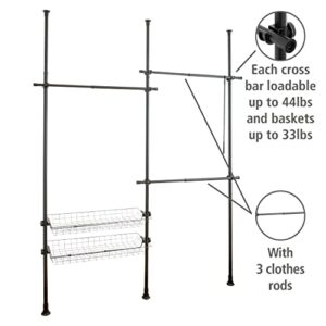 WENKO Adjustable Clothes Rack, Garment Rack System For Closet Organizer, Black Wardrobe Rack, Walk-in Closet, Clothes Organizer, 65-84.6 x 65-118.1 x 14.96 in, Black