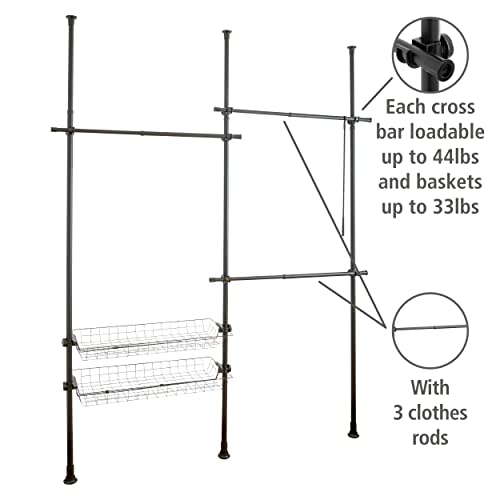 WENKO Adjustable Clothes Rack, Garment Rack System For Closet Organizer, Black Wardrobe Rack, Walk-in Closet, Clothes Organizer, 65-84.6 x 65-118.1 x 14.96 in, Black