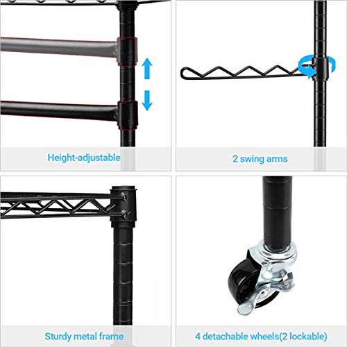 HopeHope Garment Rack for Hanging Clothes, Folding Garment Rack with Wheels, Adjustable Height. 3-Bag Laundry Sorter