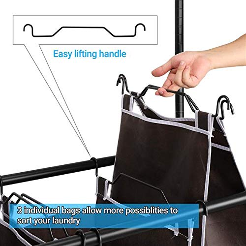 HopeHope Garment Rack for Hanging Clothes, Folding Garment Rack with Wheels, Adjustable Height. 3-Bag Laundry Sorter