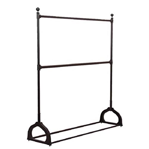 Double Rod High Capacity Clothing Rack,Black Metal Garment Organizer Hanger with Shelves,Commercial Garment Coat Rack,for Boutiques,Retail Store(Size:150cm)