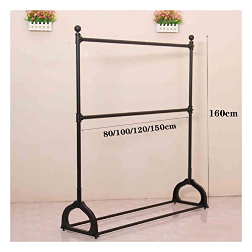 Double Rod High Capacity Clothing Rack,Black Metal Garment Organizer Hanger with Shelves,Commercial Garment Coat Rack,for Boutiques,Retail Store(Size:150cm)