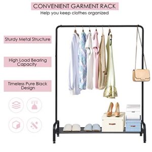 Tangkula Metal Garment Rack, Heavy Duty Clothes Stand Rack with Top Rod & Lower Storage Shelf for Boxes & Shoes, Industrial 2 in 1 Space-Saving Design Clothes Rack with Anti-Slip Stoppers (Black)