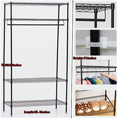 ChaoLink 4 Tiers Metal Garment Rack with Storage Shelves,Hanging Rod,Heavy Duty Steel Clothes Rack,Narrow Garment Rack for Small Space Kids Bedroom,Laundry Room,Dorms Hanging Clothes 18 x36 x71inches