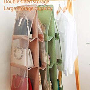 AARAINBOW 2 Pcs Hanging Handbag Organizer 6 Pockets Wardrobe Purse Hanger Closet Space Saving Purse Organizers Breathable Handbag Storage Organizer, Washable, 37 L x 13.8W (Gray+Green)