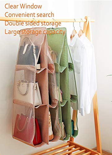 AARAINBOW 2 Pcs Hanging Handbag Organizer 6 Pockets Wardrobe Purse Hanger Closet Space Saving Purse Organizers Breathable Handbag Storage Organizer, Washable, 37 L x 13.8W (Gray+Green)