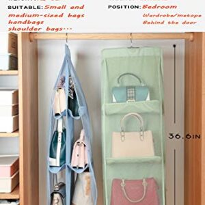 AARAINBOW 2 Pcs Hanging Handbag Organizer 6 Pockets Wardrobe Purse Hanger Closet Space Saving Purse Organizers Breathable Handbag Storage Organizer, Washable, 37 L x 13.8W (Gray+Green)