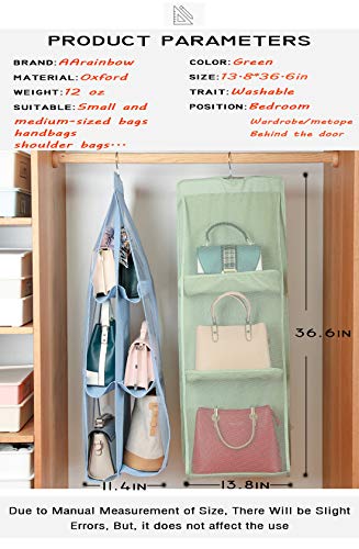 AARAINBOW 2 Pcs Hanging Handbag Organizer 6 Pockets Wardrobe Purse Hanger Closet Space Saving Purse Organizers Breathable Handbag Storage Organizer, Washable, 37 L x 13.8W (Gray+Green)