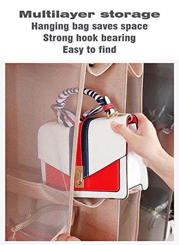 AARAINBOW 2 Pcs Hanging Handbag Organizer 6 Pockets Wardrobe Purse Hanger Closet Space Saving Purse Organizers Breathable Handbag Storage Organizer, Washable, 37 L x 13.8W (Gray+Green)